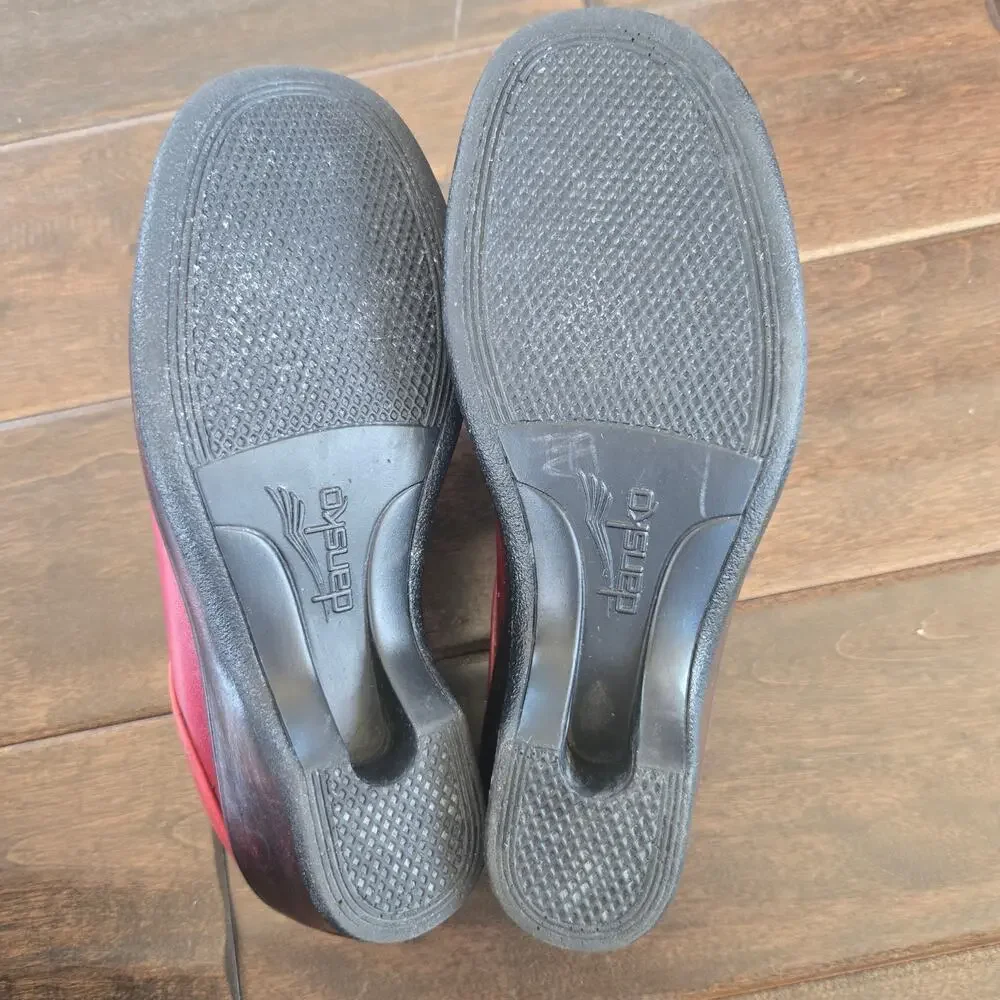 Dansko | Shoes | Dansko Red Leather Mules Slip On Comfort Heeled Made ...